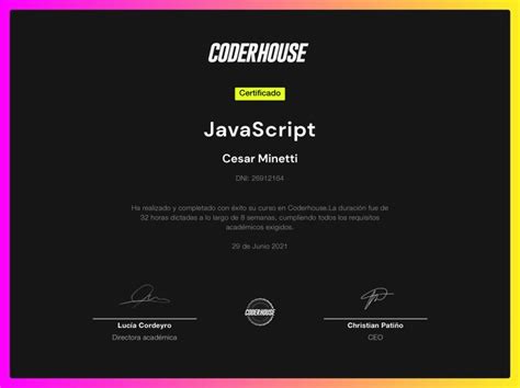 Feliz De Haber Finalizado Con Nota De 9 El Curso De Javascript En Coderhouse Lo Que Me Acerca Al