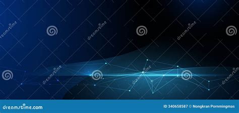 Vector Molecule Network Connected Lines With Dots Technology On Blue Background Abstract