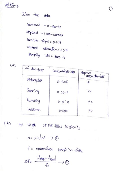 Consider An Fir Lowpass Filter Design With The Following Specifications
