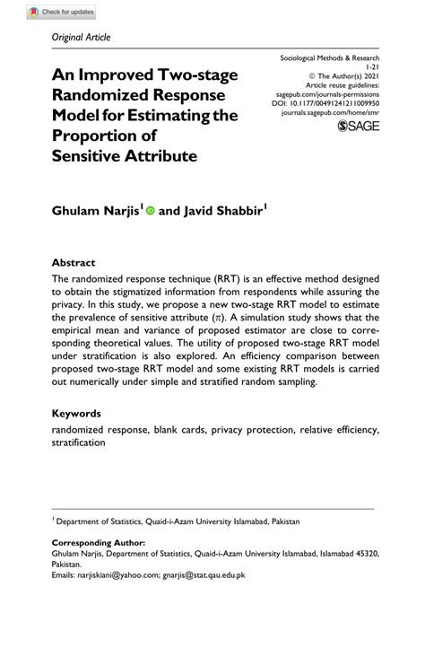 Pdf An Improved Two Stage Randomized Response Model For Estimating The Proportion Of Sensitive