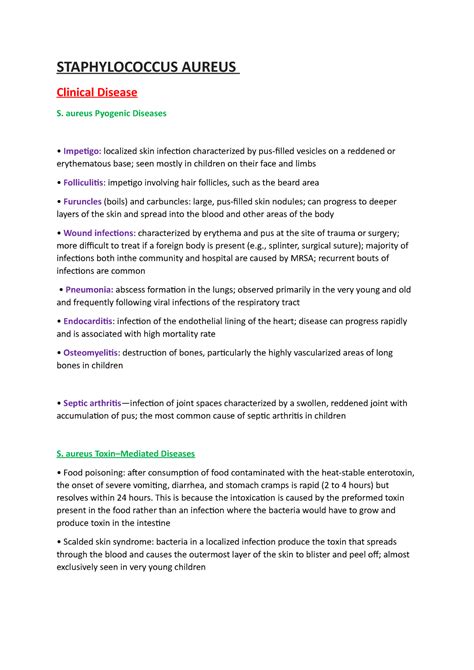 Staphylococcus Aureus Staphylococcus Aureus Clinical Disease S