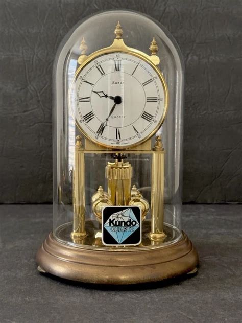 Vintage Kundo West Germany Glass Dome Clock Brass Metal Quartz Movement