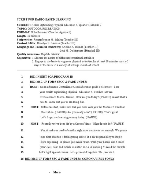 Script For Radio Pdf Recreation