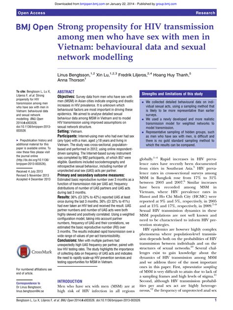PDF Strong Propensity For HIV Transmission Among Men Who Have Sex With Men In Vietnam
