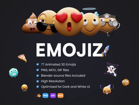 Emojiz Animated 3d Emojis 77款3d创意趣味卡通emoji动态表情包头像png免抠图片设计素材 格外视觉 Uigui Cn 国外高品质设计素材共享网