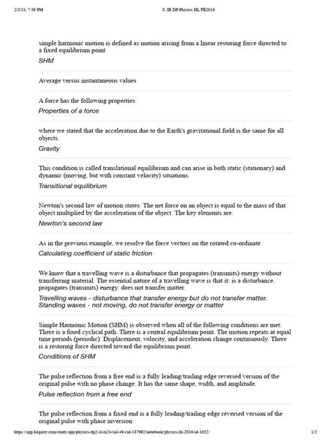 Notes For Ib Dp Physics Hl Fe2016 Notebook Pdf Waves Force