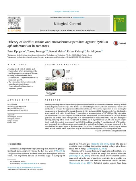 Pdf Efficacy Of Bacillus Subtilis And Trichoderma Asperellum Against Pythium Aphanidermatum In