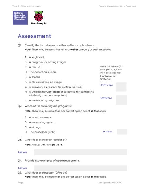 Summative Assessment Computing Systems Y8 Pdf Computer Data Storage Inputoutput
