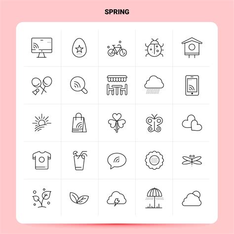 Outline 25 Spring Icon Set Vector Line Style Design Black Icons Set Linear Pictogram Pack Web