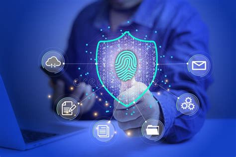 Cybersecurity Concept To Protect Information On Internet Network Businessman Scan Fingerprint
