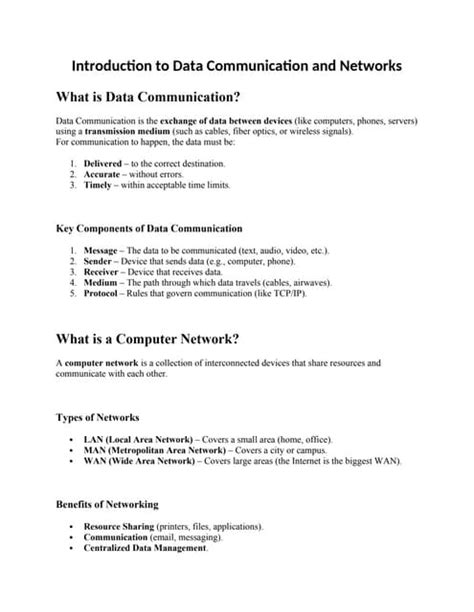 Introduction To Data Communication And Networks Docx