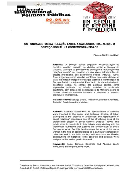 Os Fundamentos Da Relação Entre A Categoria Trabalho E O Serviço Social