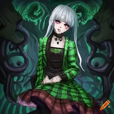 Anime Eldritch Horror With Pale Goth Girl Black Iris Green Pupils