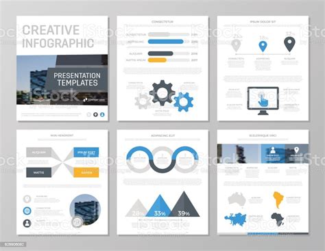파란색과 노란색 요소 다목적 A4 프레 젠 테이 션 템플릿 슬라이드 그래프와 차트에 대 한 설정 합니다 전단지 기업 보고서 마케팅 광고 연례 보고서 책 표지 디자인 0명에