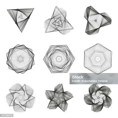 선 그림 원근법 기하학적 요소 벡터 일러스트레이션 스톡 이미지 3차원 형태에 대한 스톡 벡터 아트 및 기타 이미지 3차원 형태 검은색 격자 파이 Istock