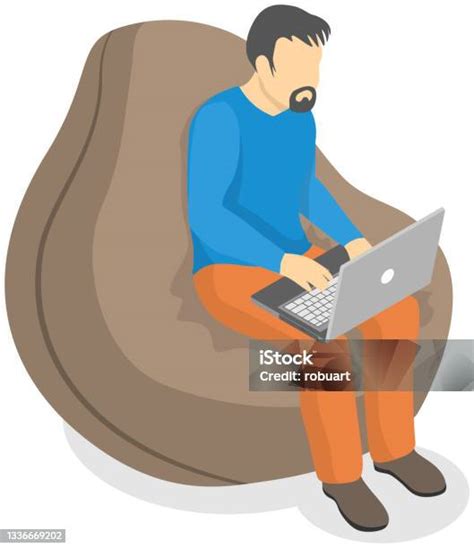 남자는 키보드에 입력 컴퓨터 장치를 들고있다 손에 노트북가방 의자에 앉아 있는 남자 가공의 인물에 대한 스톡 벡터 아트 및 기타 이미지 가공의 인물 개념 과로
