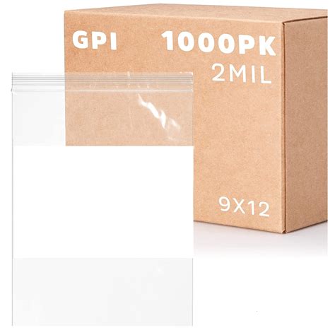 Gpi 9” X 12” Heavy Duty Ziplock Bag 2 Mil Clear Resealable Bags With