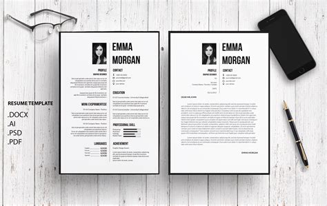 Black And White Cv Resume Template M Resume Templates ~ Creative Market