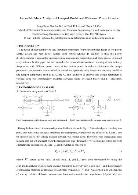 Even Odd Mode Analysis Of Unequal Dual Band Wilkinson Power