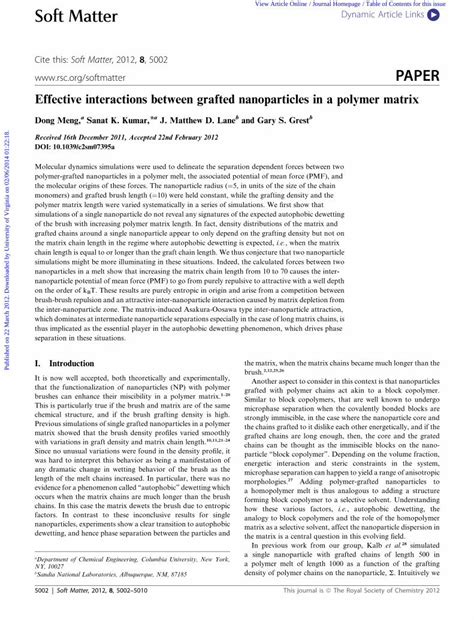 Pdf Effective Interactions Between Grafted Nanoparticles In A Polymer