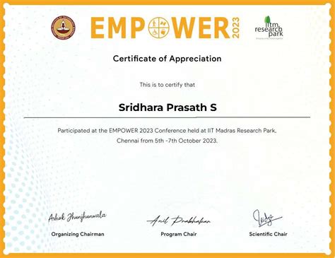 Sridhara Prasath S On Linkedin Empower2023 Iitm Tce