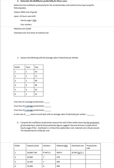Solved Determine The Multifactor Productivity For These