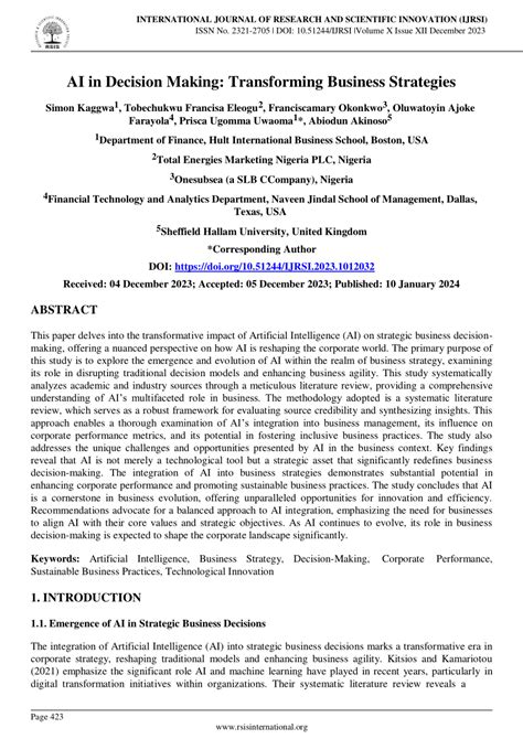 Pdf Ai In Decision Making Transforming Business Strategies