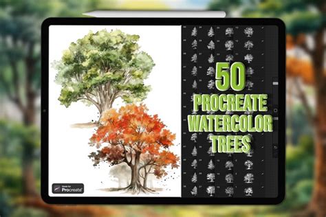 Procreate Watercolor Tree Stamps Tree Procreate Brushes