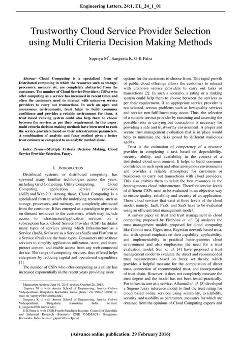Pdf Trustworthy Cloud Service Provider Selection Using Multi Criteria Decision Making Methods