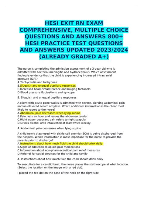 Hesi Exit Rn Exam Comprehensive Multiple Choice Questions And Answers