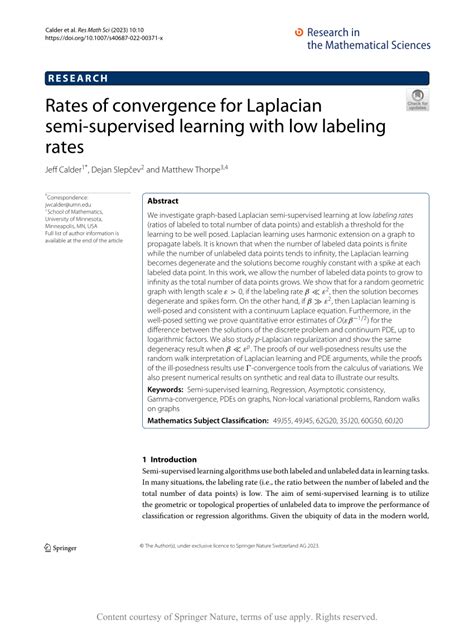 Rates Of Convergence For Laplacian Semi Supervised Learning With Low