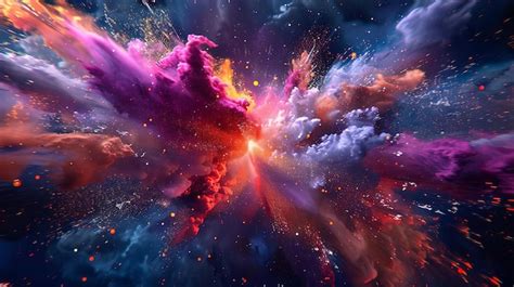 Explosion Of 3d Digital Particles In A Virtual Space Vibrant Colors And Erratic Movement