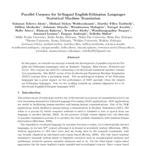 Parallel Corpora For Bi Lingual English Ethiopian Languages Statistical