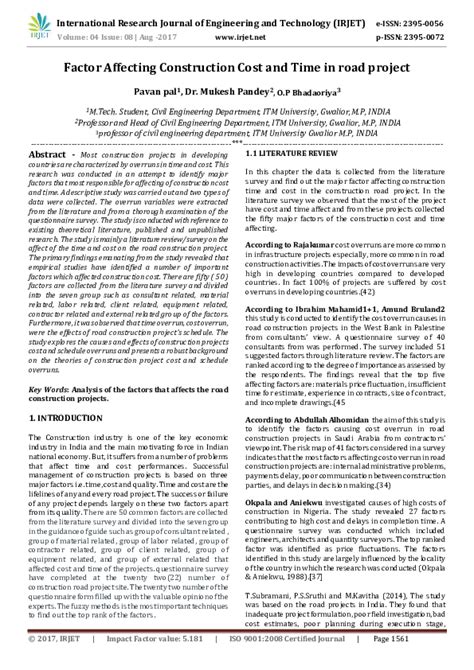 Pdf Factor Affecting Construction Cost And Time In Road Project