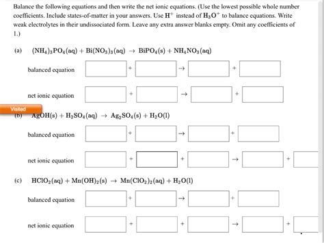 Solved Balance The Following Equations And Then Write The