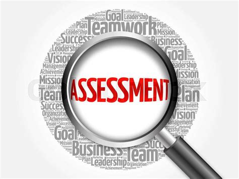 Assessment Word Cloud With Magnifying Glass Business Concept Stock