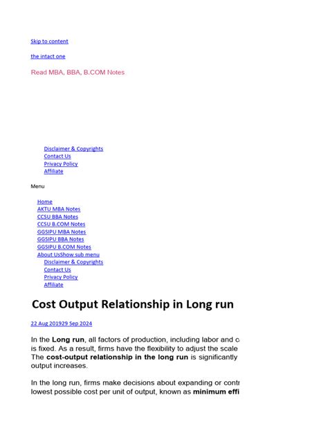 Cost Output Relationship Long Pdf Long Run And Short Run Average Cost