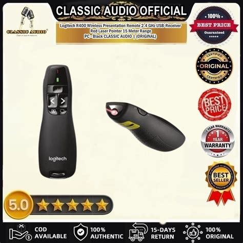 Logitech R400 Wireless Presentation Remote 2 4 Ghz Usb Receiver Red Laser Pointer 15 Meter Range