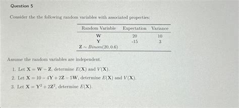 Solved Question 5 Consider The The Following Random