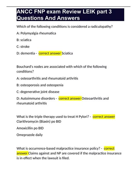 Ancc Fnp Exam Review Leik Part 3 Questions And Answers Ancc Stuvia Us