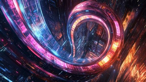 Abstract Neon Glowing Circular Structure In Dark Space Stock Illustration Illustration Of