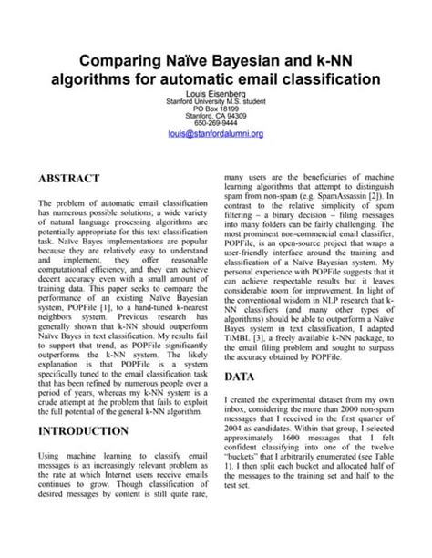Comparing Naive Bayesian And K Nn Algorithms For Automatic Doc