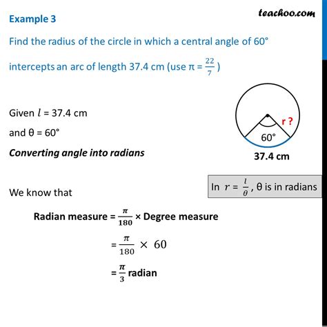 Example 3 Find Radius In Which A Central Angle Of 60 Examples