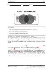 Polarization Of Light Pdf Lab 8 Polarization Name L8 1 Date Partners Lab 8 Polarization