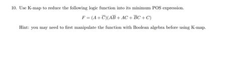 Solved 10 Use K Map To Reduce The Following Logic Function Chegg Com