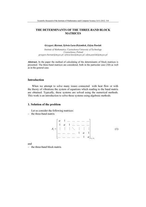 Pdf The Determinants Of The Three Band Block Matrices