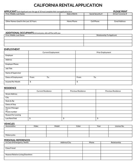 Free California Rental Application Forms Laws And Obligations