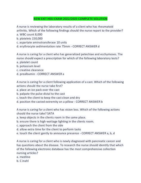 NEW EXIT HESI EXAM 2022 2023 COMPLETE SOLUTION Scholarfriends