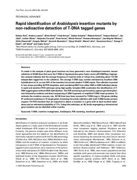 Pdf Rapid Identification Of Arabidopsis Insertion Mutants By Non