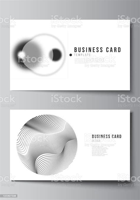 두 개의 창조적 인 명함 디자인 템플릿의 편집 가능한 레이아웃의 벡터 그림 최소한의 디자인을위한 기하학적 추상적 인 배경 미래 과학 및 기술 개념 0명에 대한 스톡 벡터